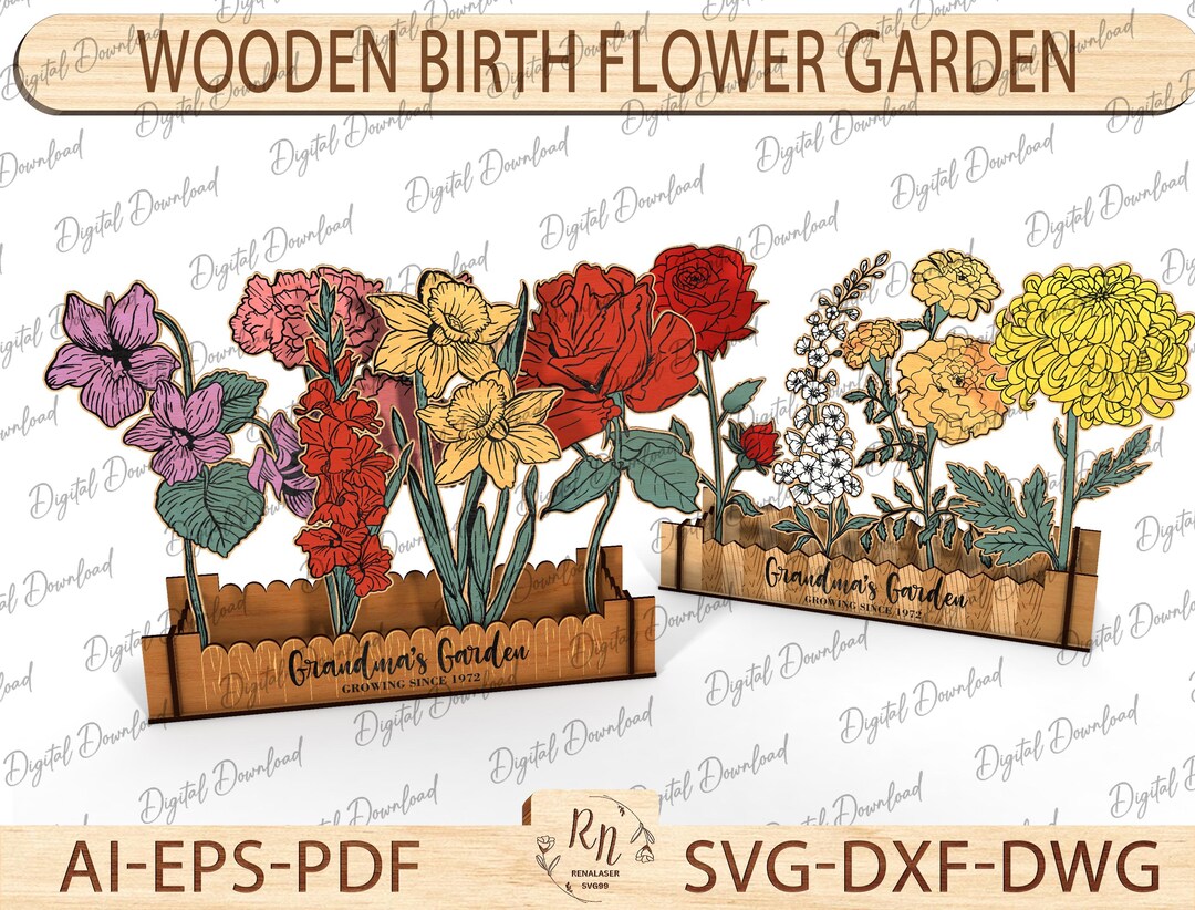 Wood Birth Flower Garden, Personalized Birth Month Flower, Gifts for ...