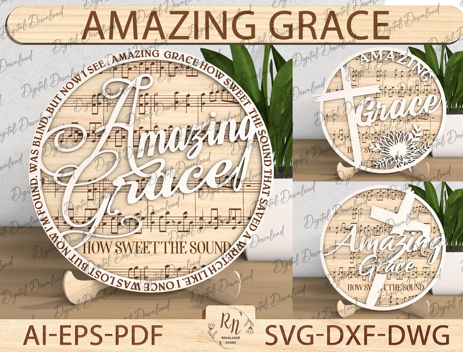 Amazing Grace Stand Decor Laser Cut File SVG, Music Faith Svg ...