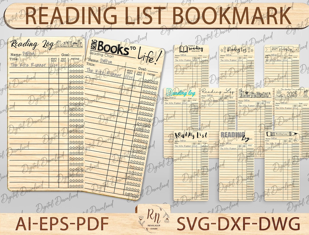 Reading List Printable Bookmarks Bundle, Personalised Book Tracker for ...