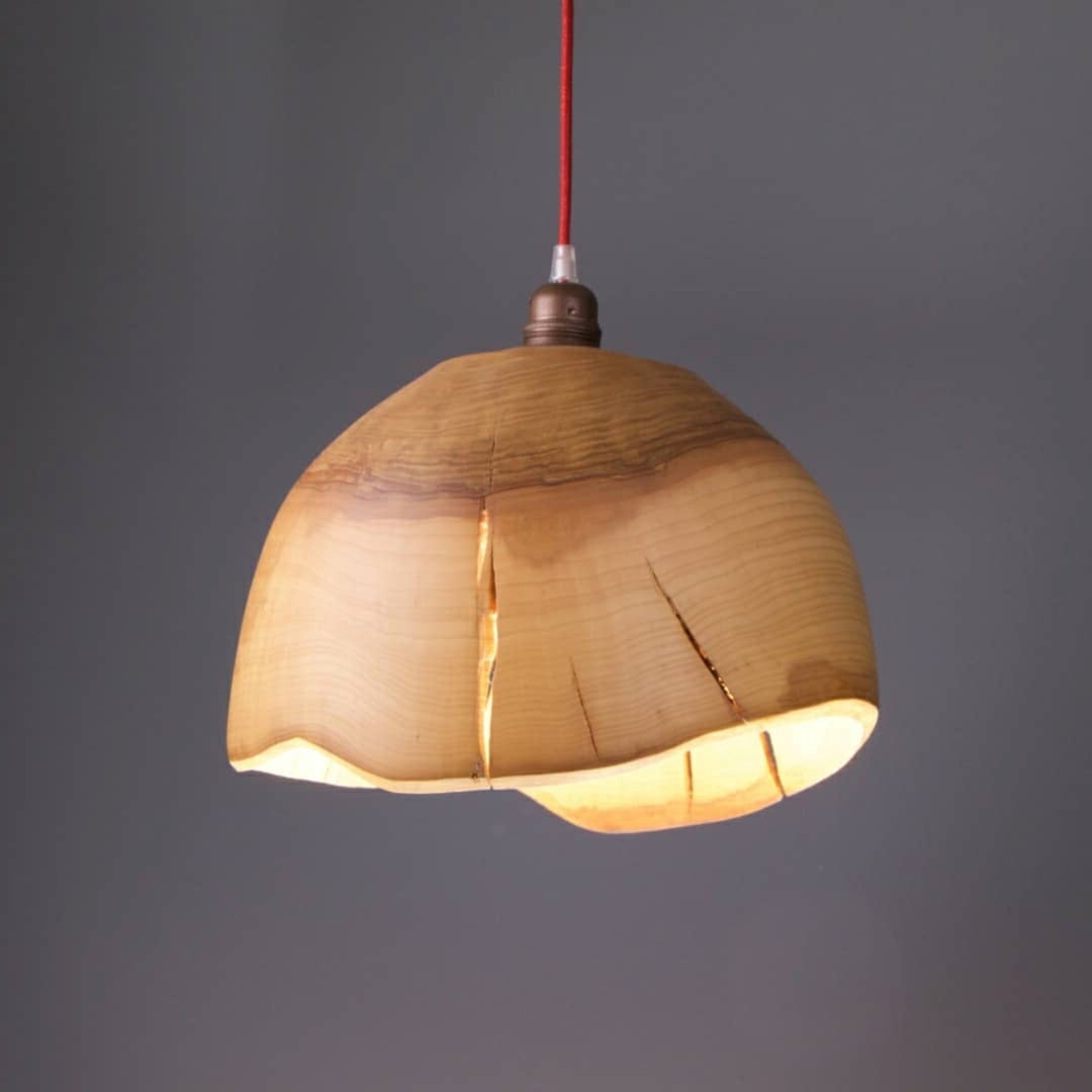 Handmade Wooden Pendant Light Shade Made From Solid Ash Wood With Live ...