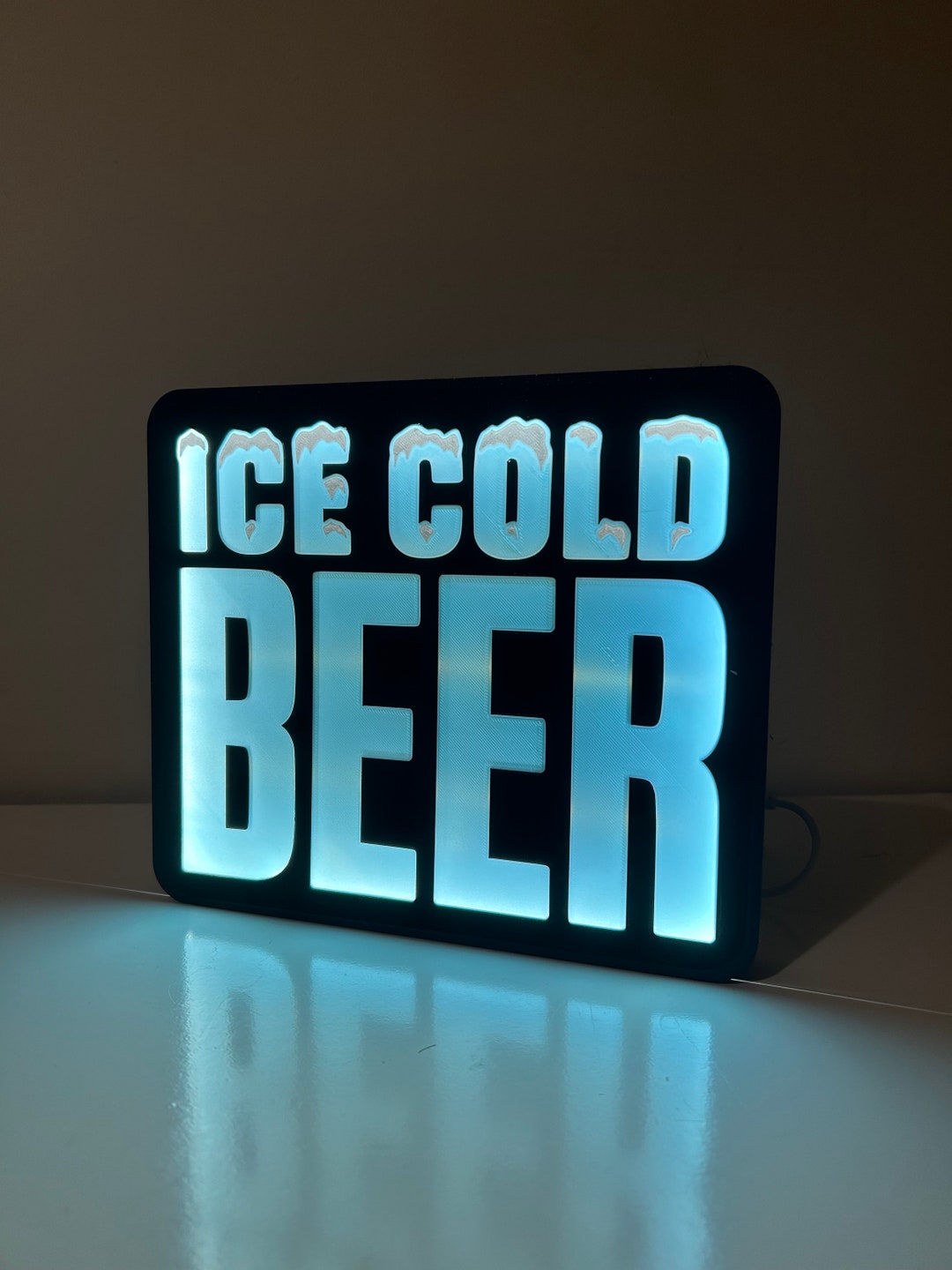 Ice Cold Beer Logo Display Pub Sign, Man Cave Bar, USB - Etsy