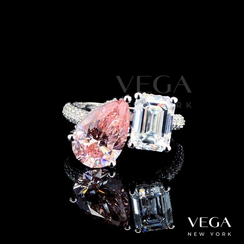 Two-stone 3.95 CT Pink & White Lab Diamond Engagement Ring | IGI ...