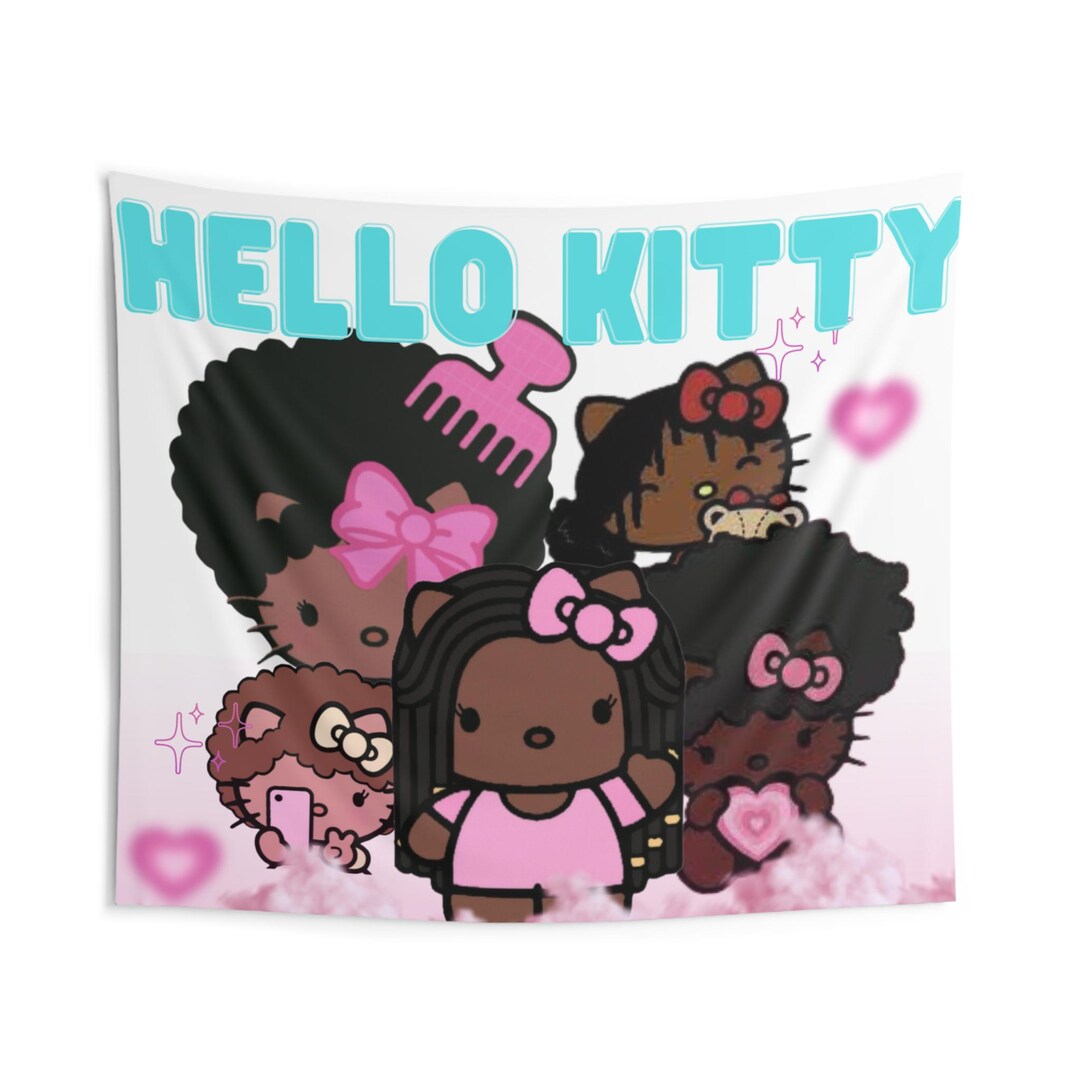 Afro-kawaii Hello Kitty Inspired Tapestry - Etsy