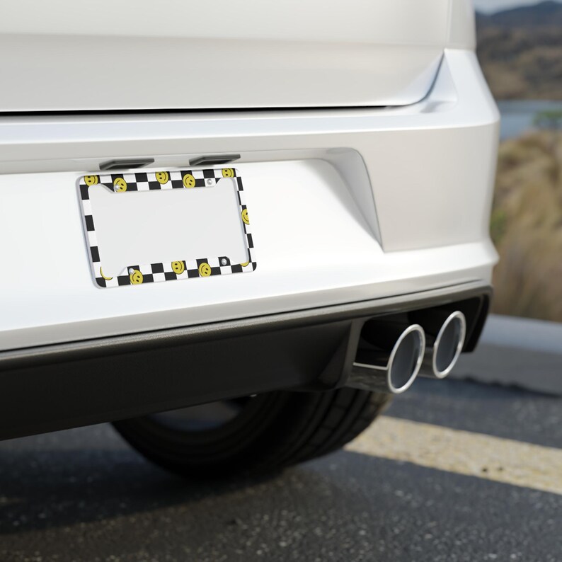 Checkered Smiley Face License Plate Frame - Etsy