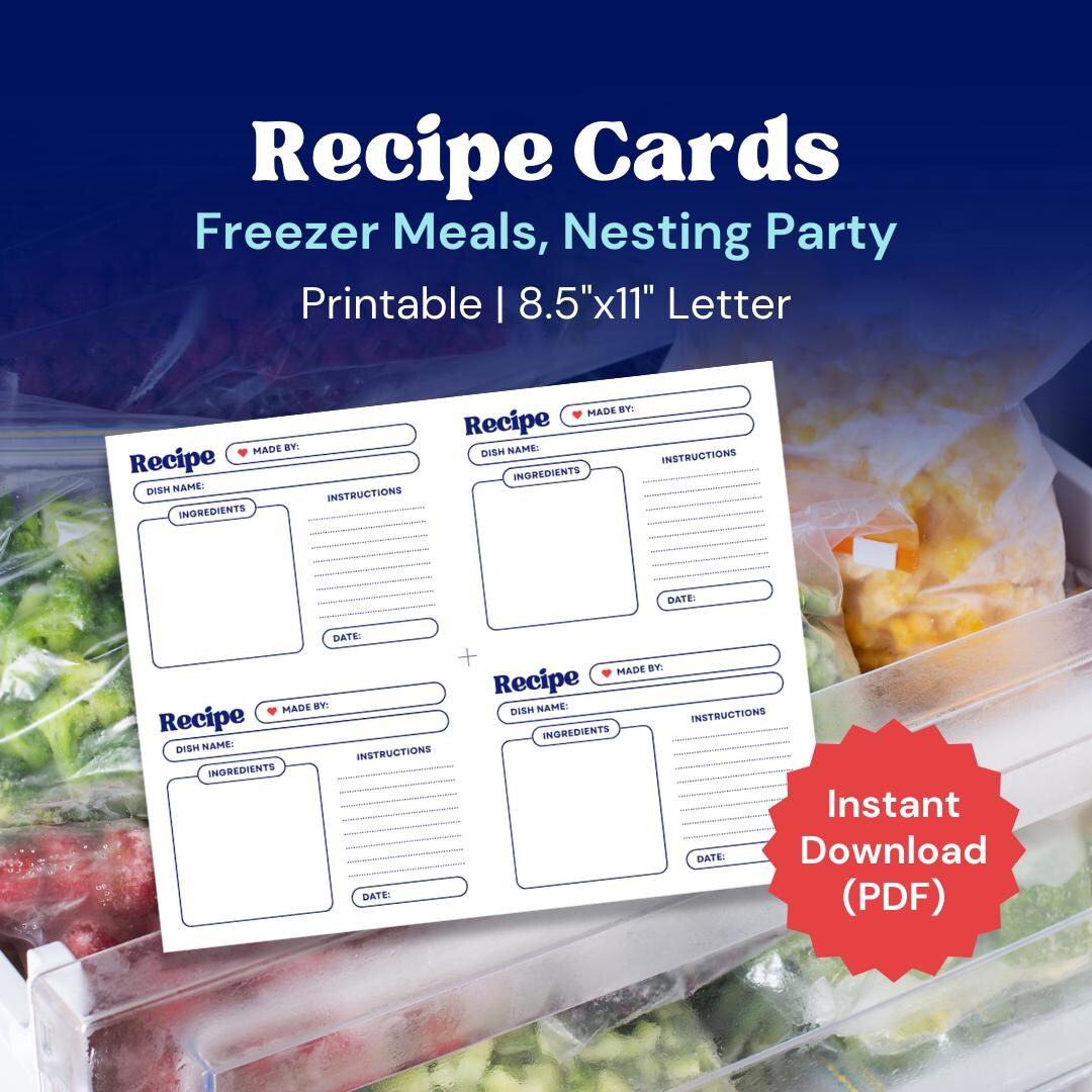 Recipe Cards for Freezer Meals and Nesting Parties - Etsy