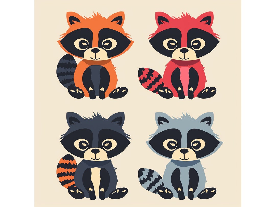 Cute Raccoon Clipart Bundle, Clip Art Set of High Quality Pngs, Happy ...