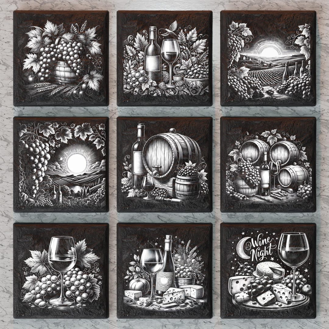 Wine Slate Coaster PNG, Slate Tiles Laser Engraving Design, Laser ...