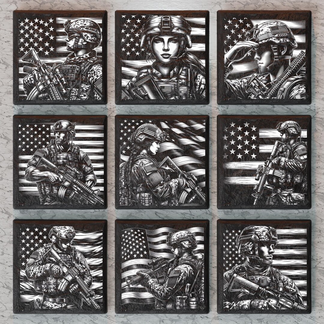 American Soldier Slate Coaster PNG, Patriotic Slate Tiles Laser ...