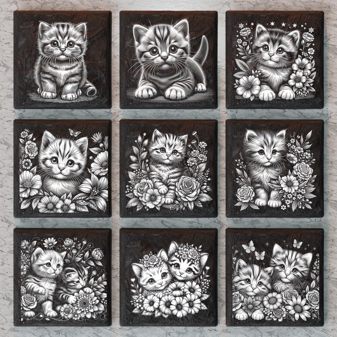 Kitten Slate Coaster PNG, Cat Slate Tiles Laser Engraving Design, Laser ...