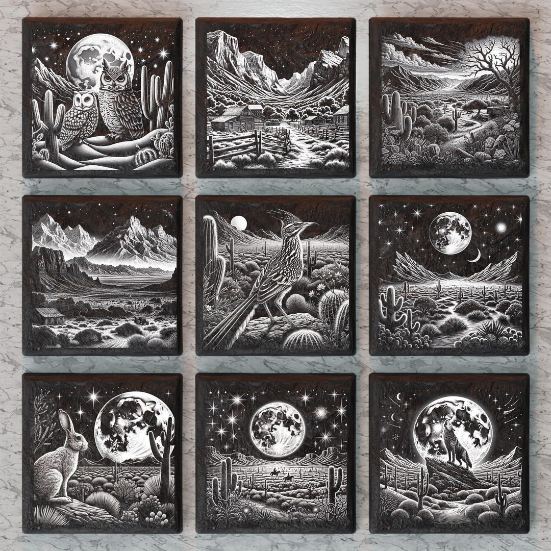 Desert Slate Coaster PNG, Slate Tiles Laser Engraving Design, Laser ...