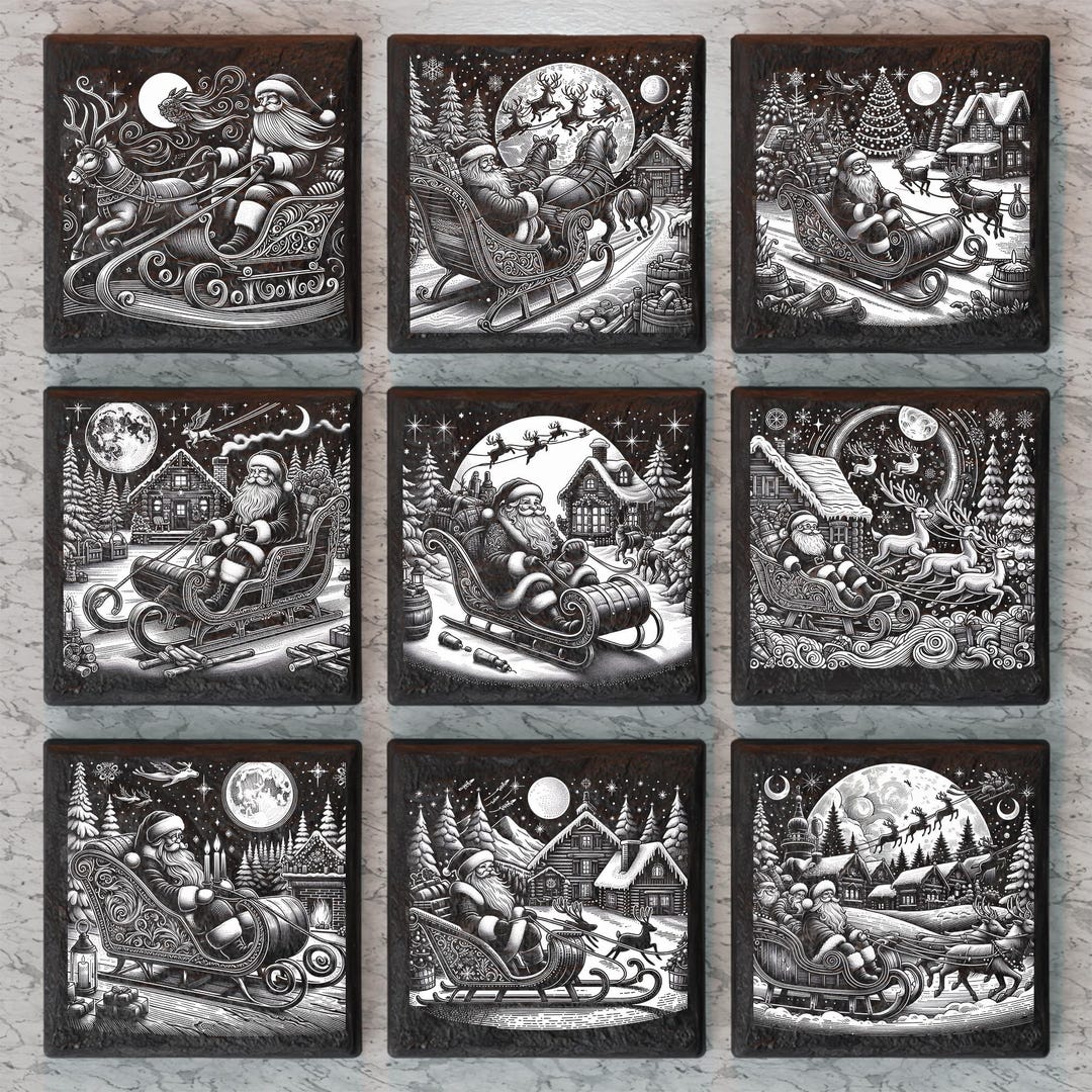 Santa Slate Coaster PNG, Christmas Slate Tiles Laser Engraving Design ...