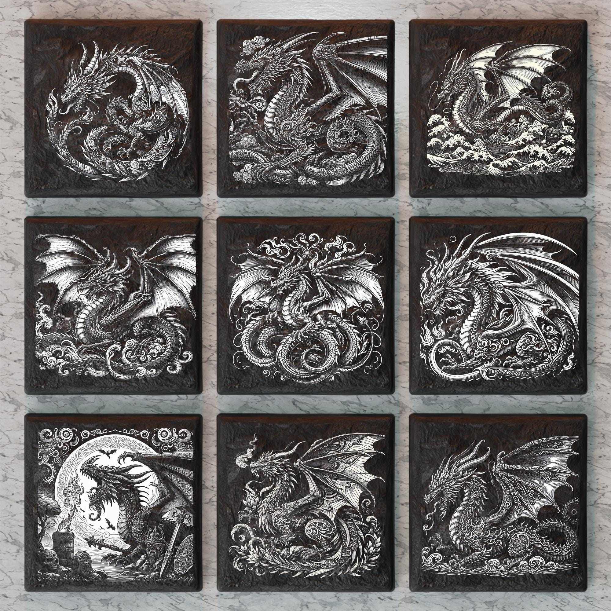 Dragon Slate Coaster PNG, Slate Tiles Laser Engraving Design, Laser ...