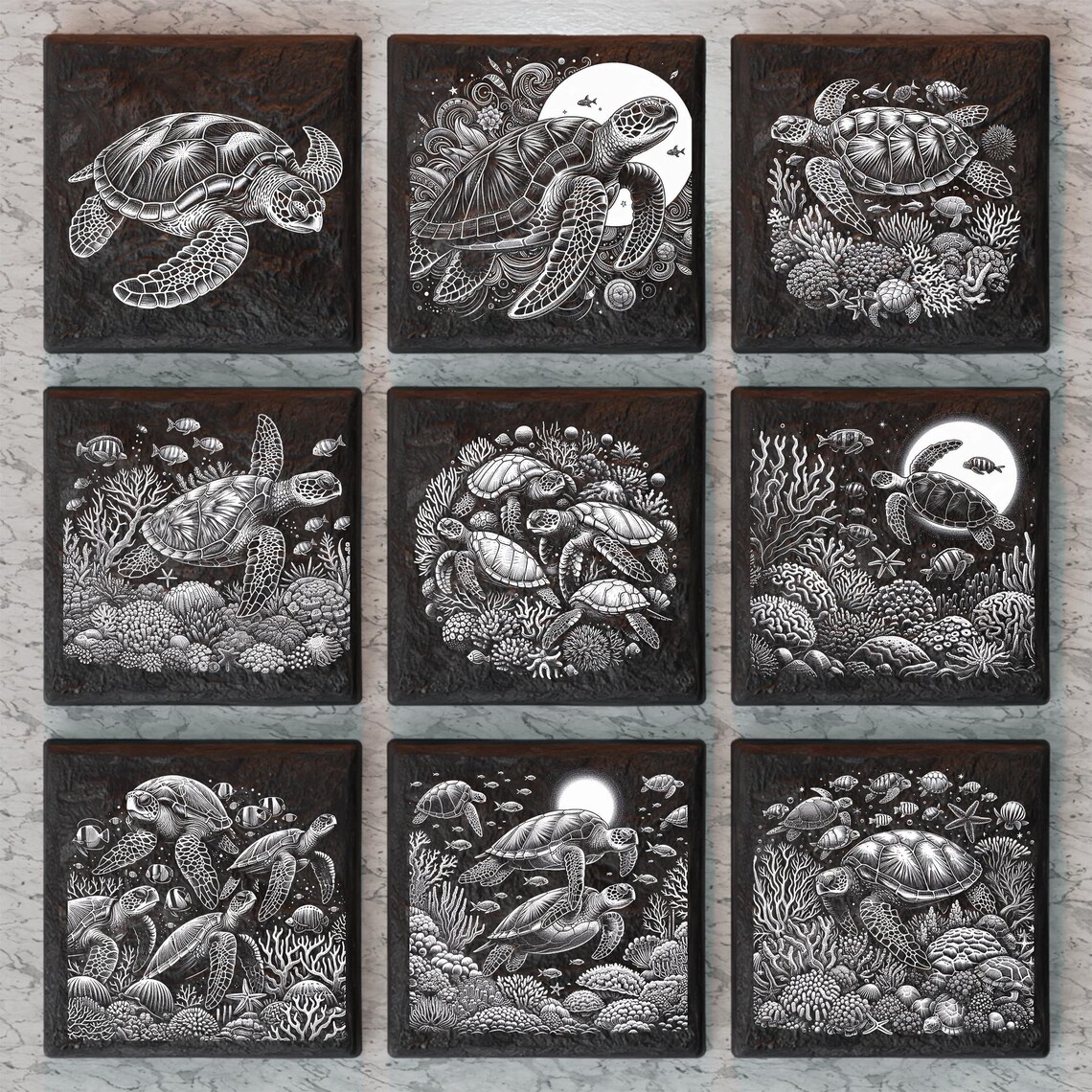 Sea Turtle Slate Coaster PNG, Slate Tiles Laser Engraving Design, Laser ...