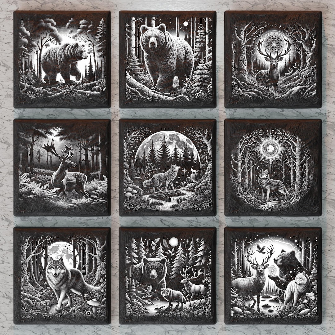 Woodland Slate Coaster PNG, Wildlife Slate Tiles Laser Engraving Design ...