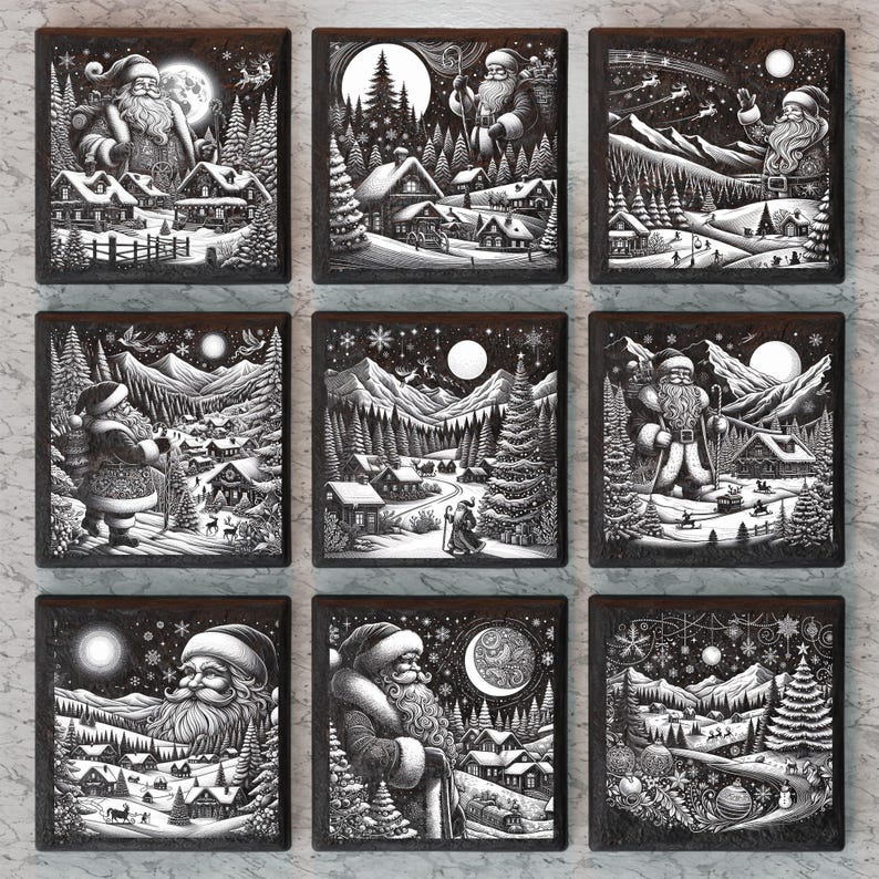 Santa Slate Coaster PNG, Christmas Slate Tiles Laser Engraving Design ...