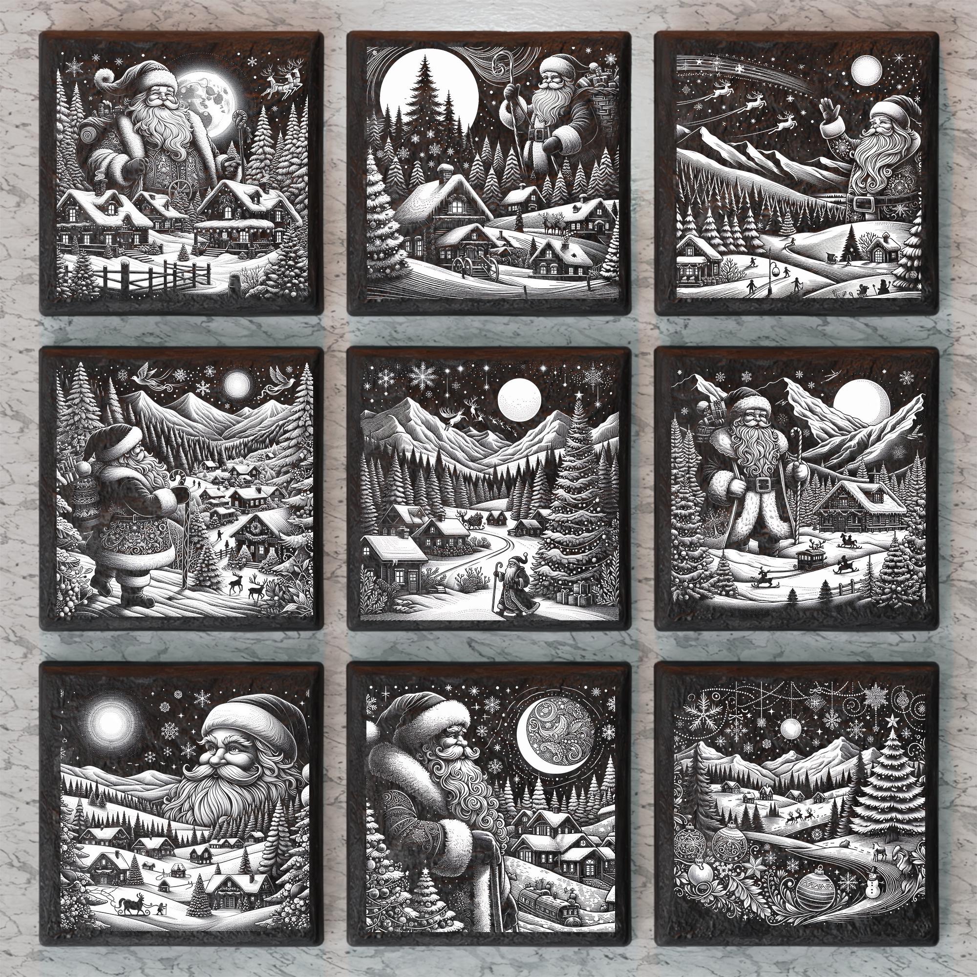 Santa Slate Coaster PNG, Christmas Slate Tiles Laser Engraving Design ...