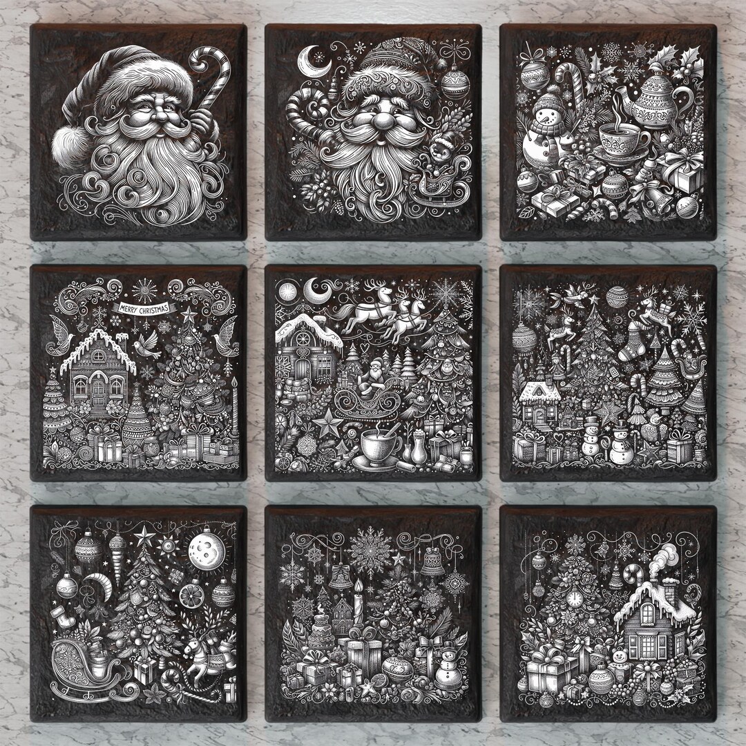 Christmas Slate Coaster PNG, Santa Slate Tiles Laser Engraving Design ...