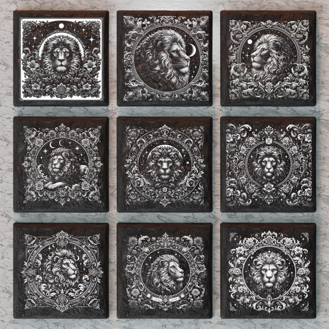 Leo Slate Coaster PNG, Lion Zodiac Sign Slate Tiles Laser Engraving ...