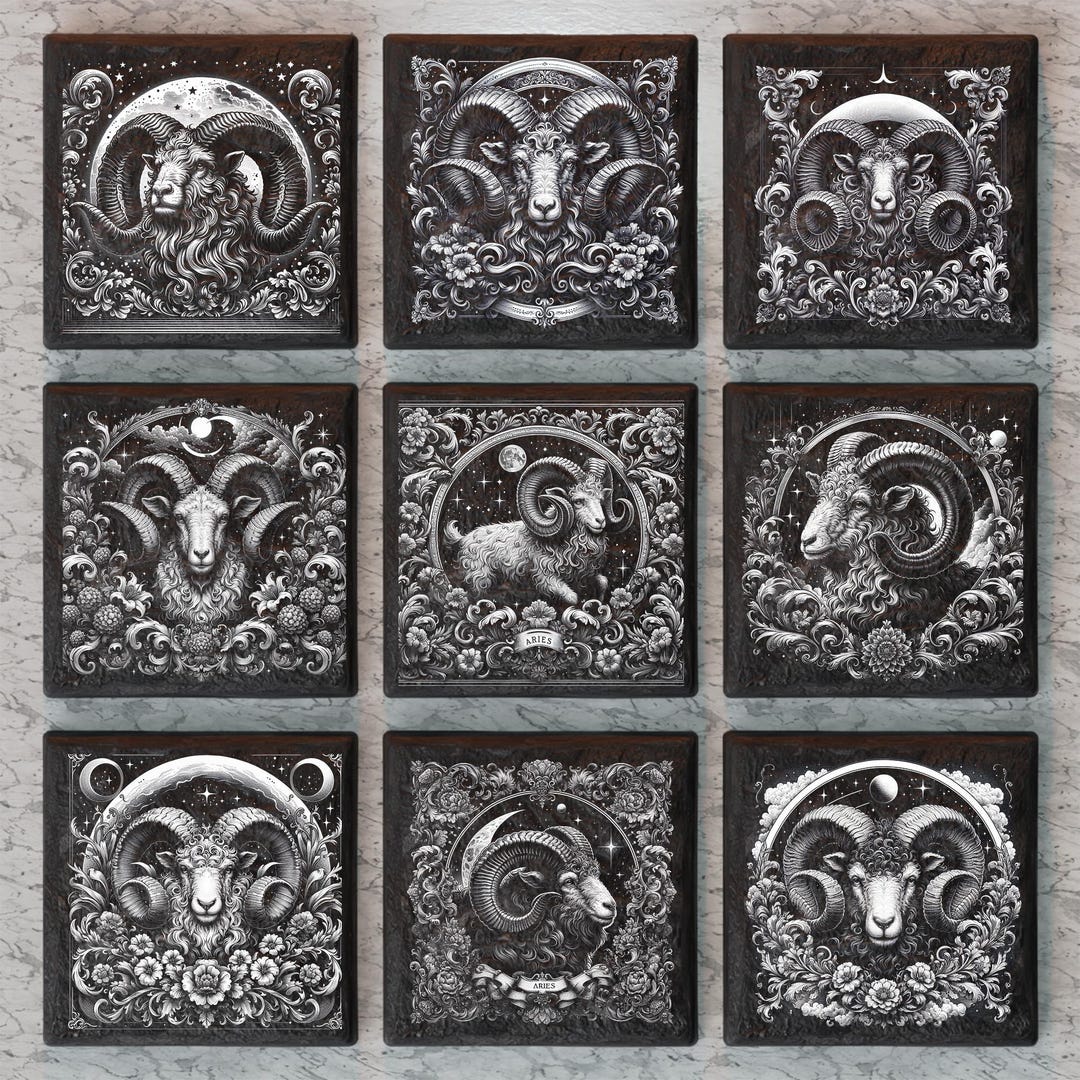 Aries Slate Coaster PNG, Zodiac Sign Slate Tiles Laser Engraving Design ...