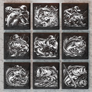 Bass Fishing Slate Coaster PNG, Slate Tiles Laser Engraving Design ...