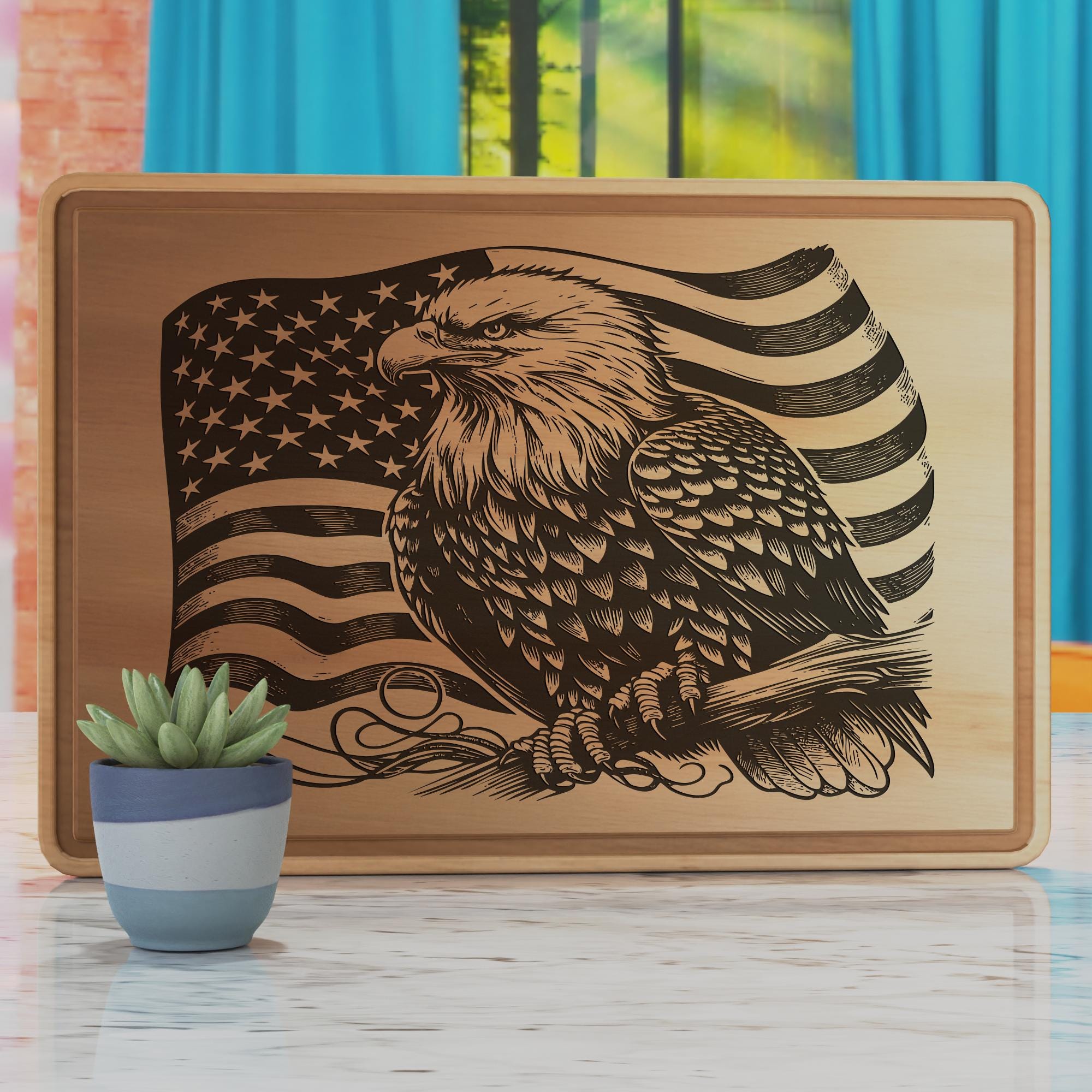 Eagle Laser Engraving File Bundle Svg, Cutting Board Svg, Wooden Sign ...