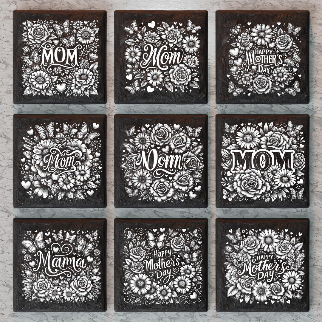 Mothers Day Slate Coaster PNG, Mom Slate Tiles Laser Engraving Design ...