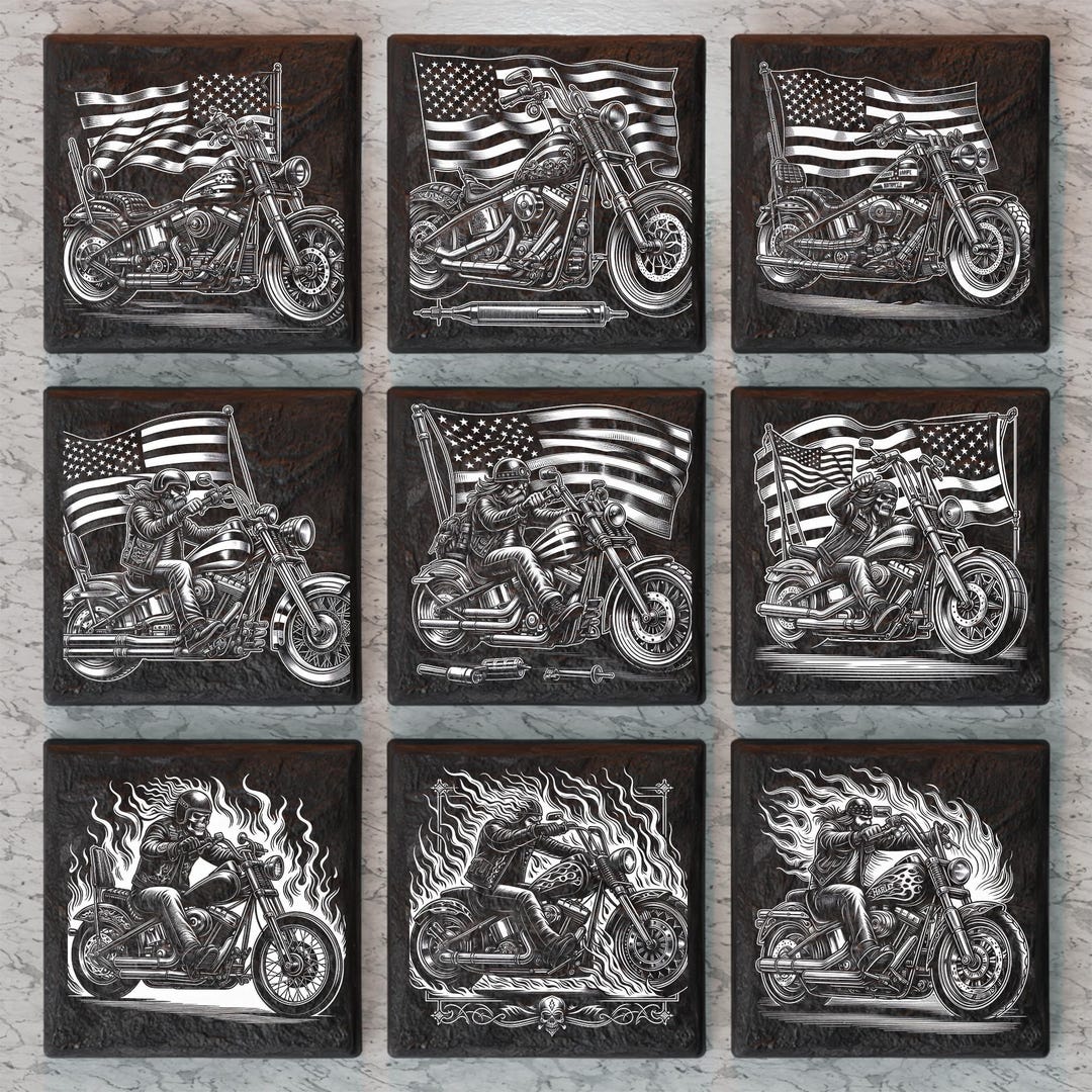Motorcycle Rider Slate Coaster PNG, Chopper Slate Tiles Laser Engraving ...