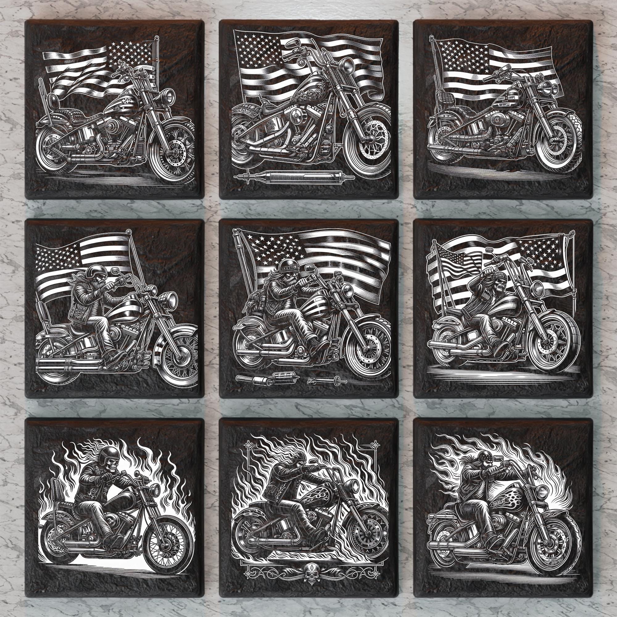 Motorcycle Rider Slate Coaster PNG, Chopper Slate Tiles Laser Engraving ...