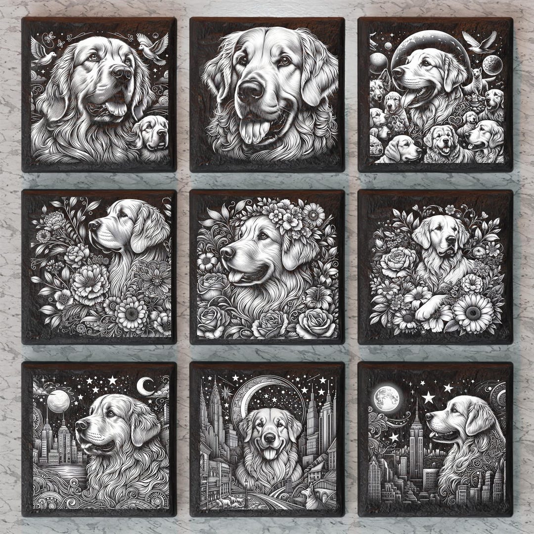 Golden Retriever Slate Coaster PNG, Dog Slate Tiles Laser Engraving ...