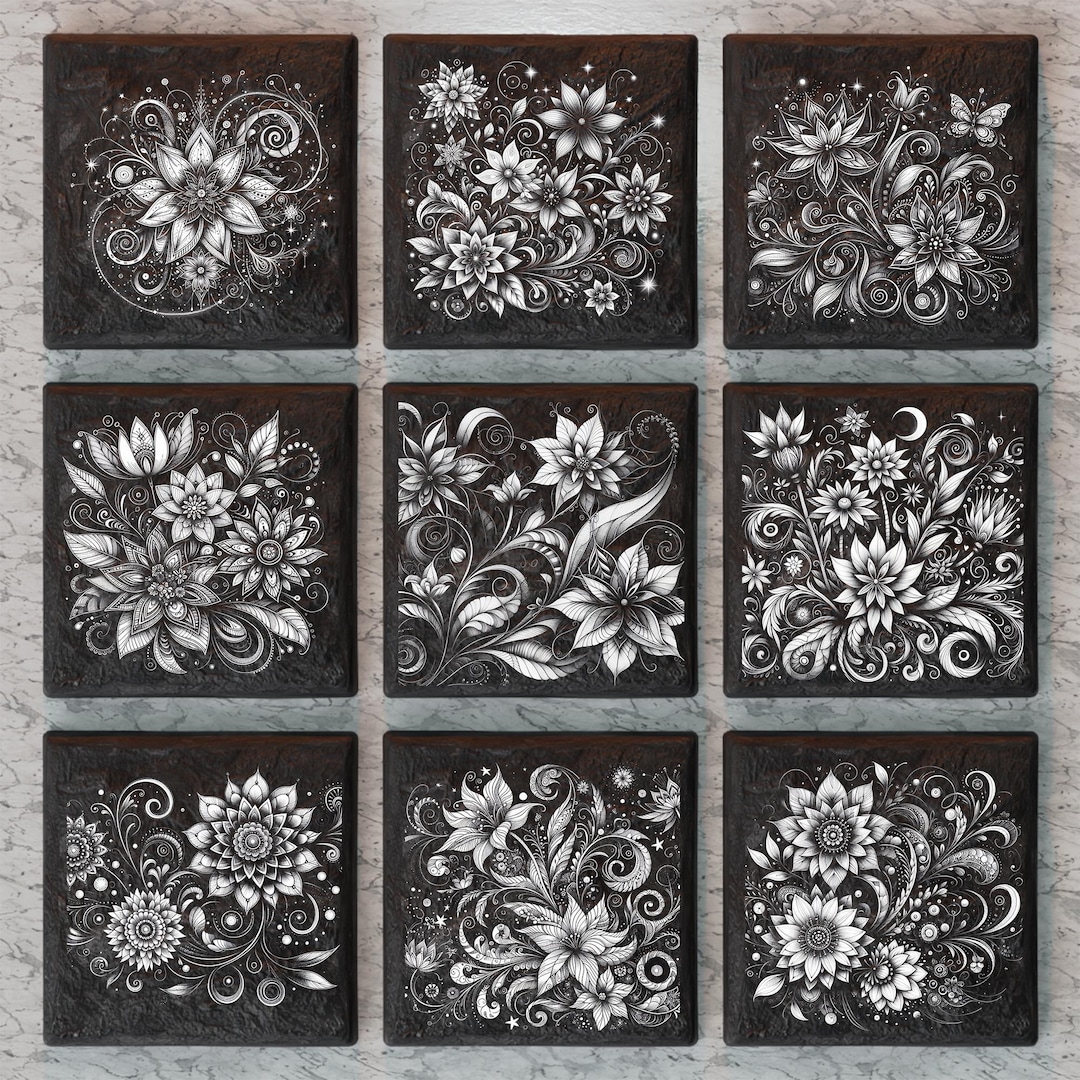 Flower Slate Coaster PNG, Slate Tiles Laser Engraving Design, Laser ...
