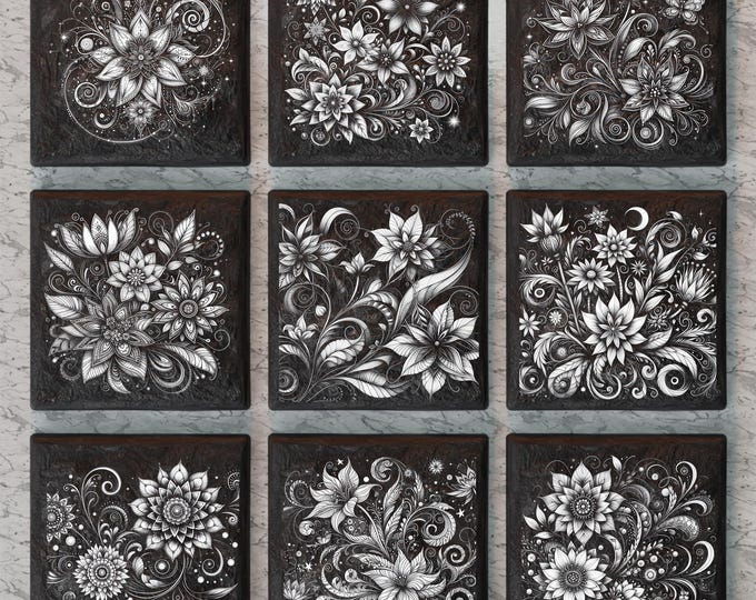 Flower Slate Coaster PNG, Slate Tiles Laser Engraving Design, Laser ...