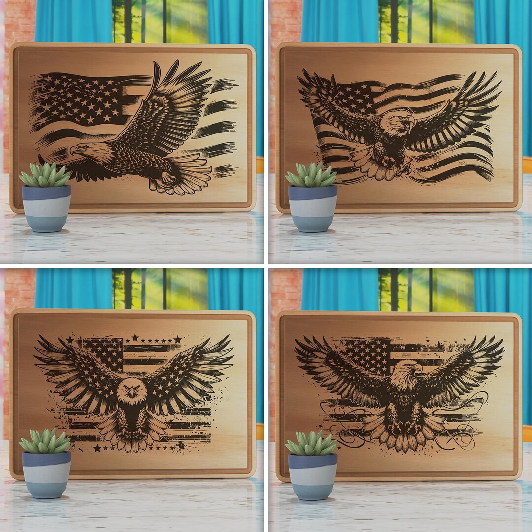 Eagle Laser Engraving File Bundle Svg, Cutting Board Svg, Wooden Sign ...