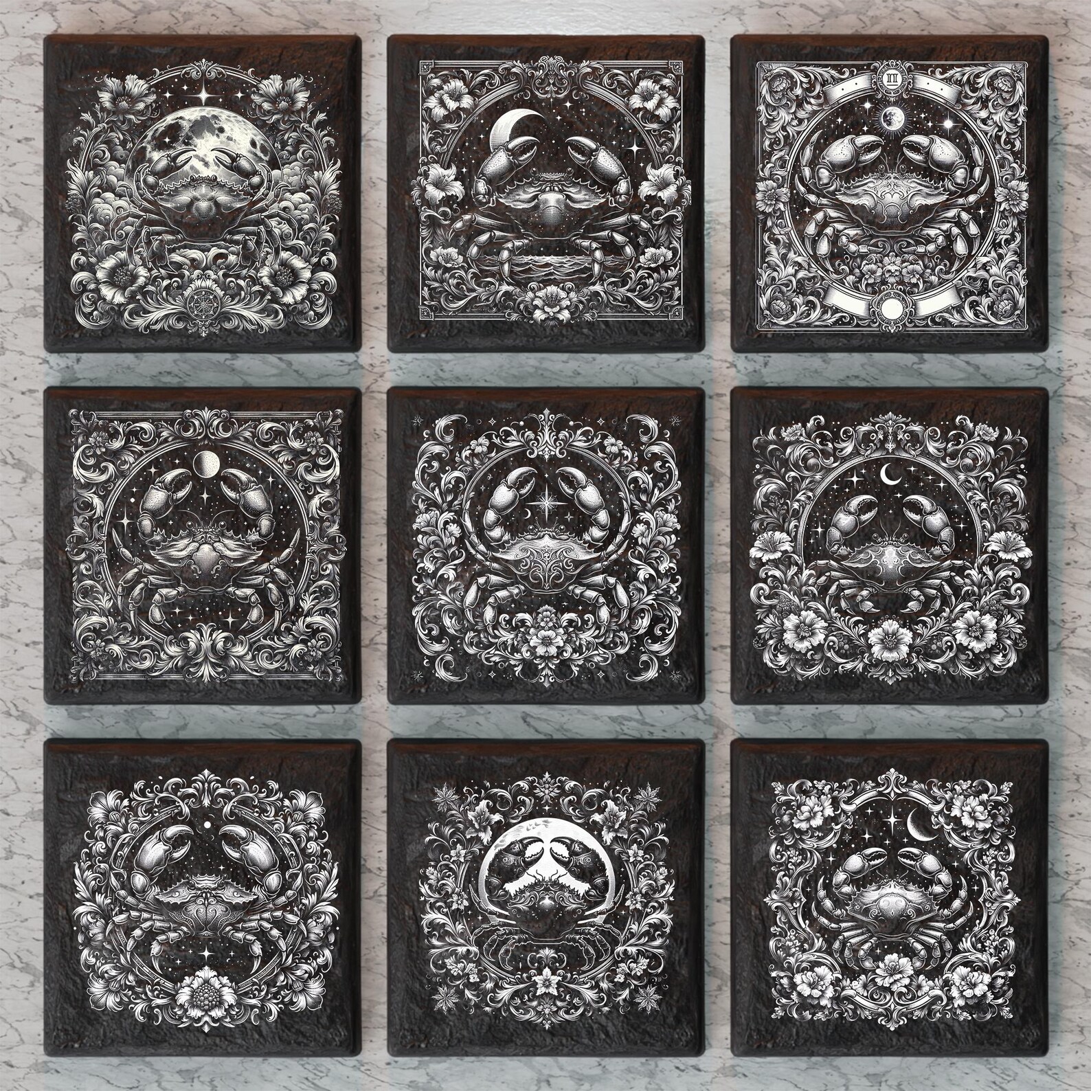 Cancer Slate Coaster PNG, Zodiac Sign Slate Tiles Laser Engraving ...