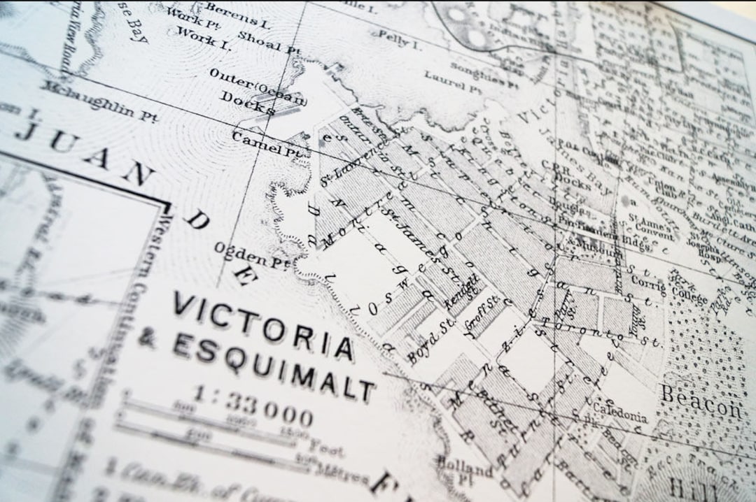 Old Map of Victoria & Esquimalt Antique Map Print on Eco Bamboo Paper ...