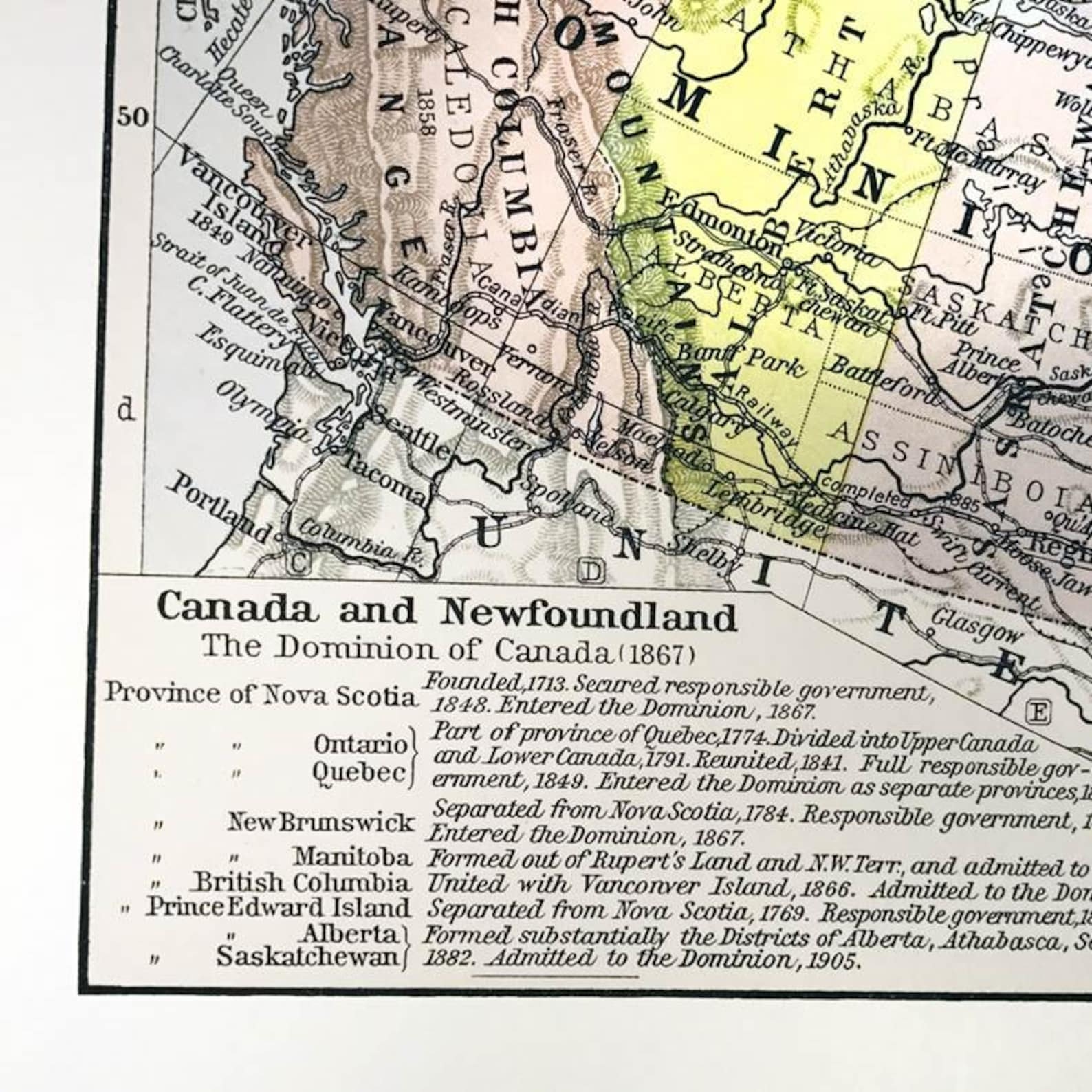 Map of Canada Confederation Antique Map Canada150 Eco Canadian Made in ...