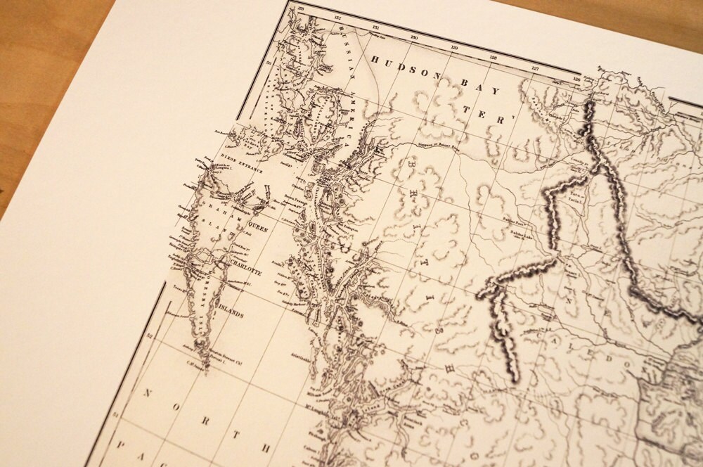 Old Map British Columbia Canada - Antique Map Print on Eco Bamboo Paper ...