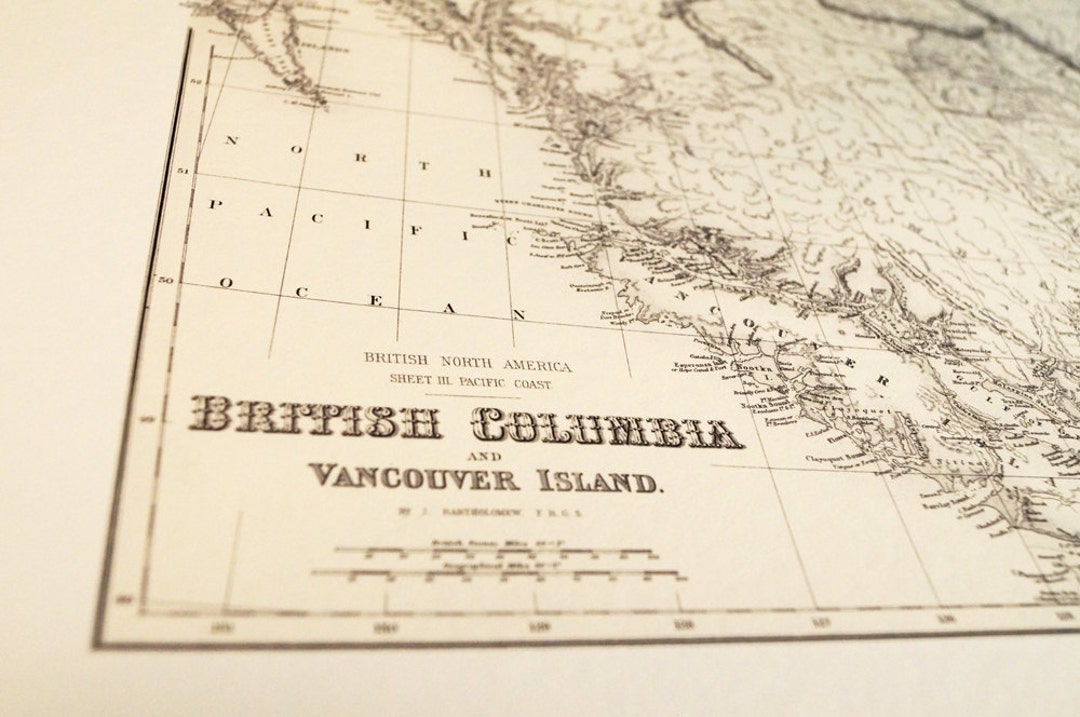 Old Map British Columbia Canada - Antique Map Print on Eco Bamboo Paper ...