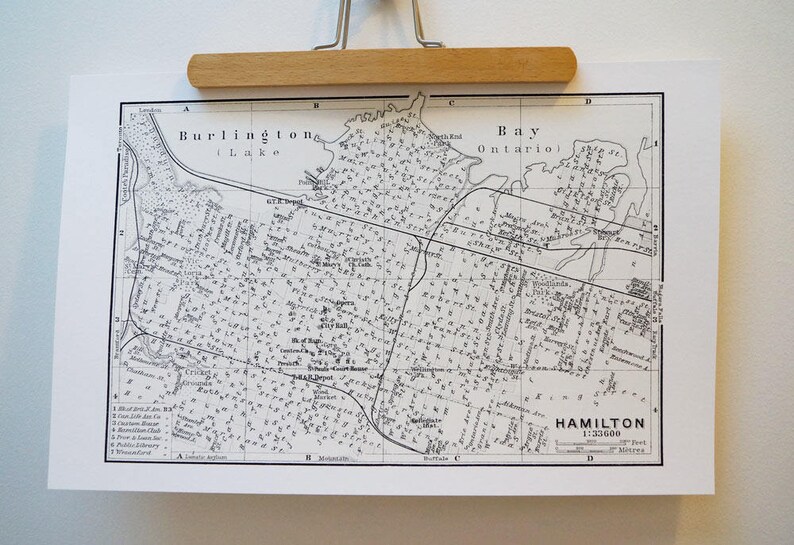 Old Map of Hamilton, Ontario Antique Map Print on YHM Bamboo Paper ...