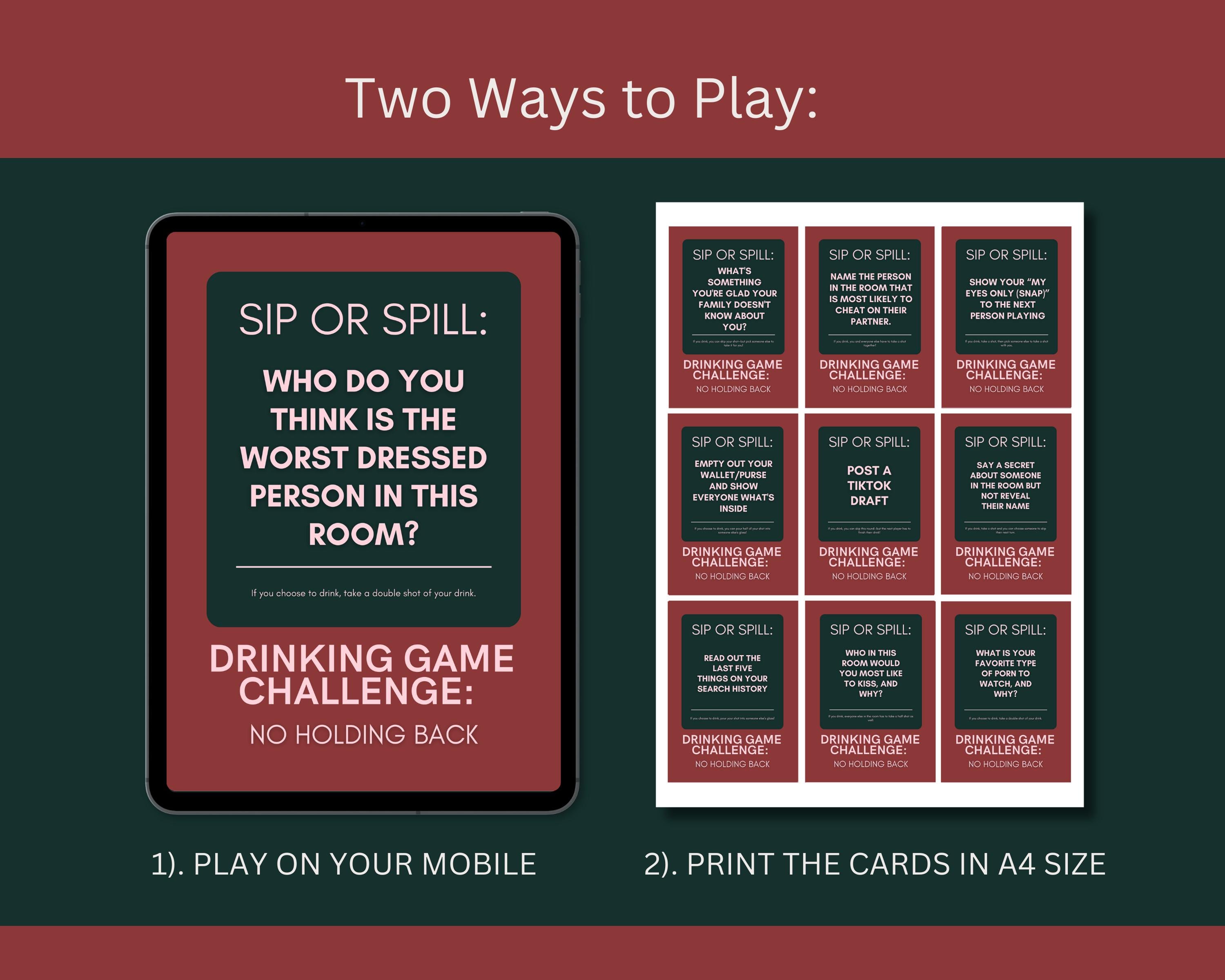 Spit or Spill Drinking Card Game, Truth or Dare Games, Truth or Drink ...
