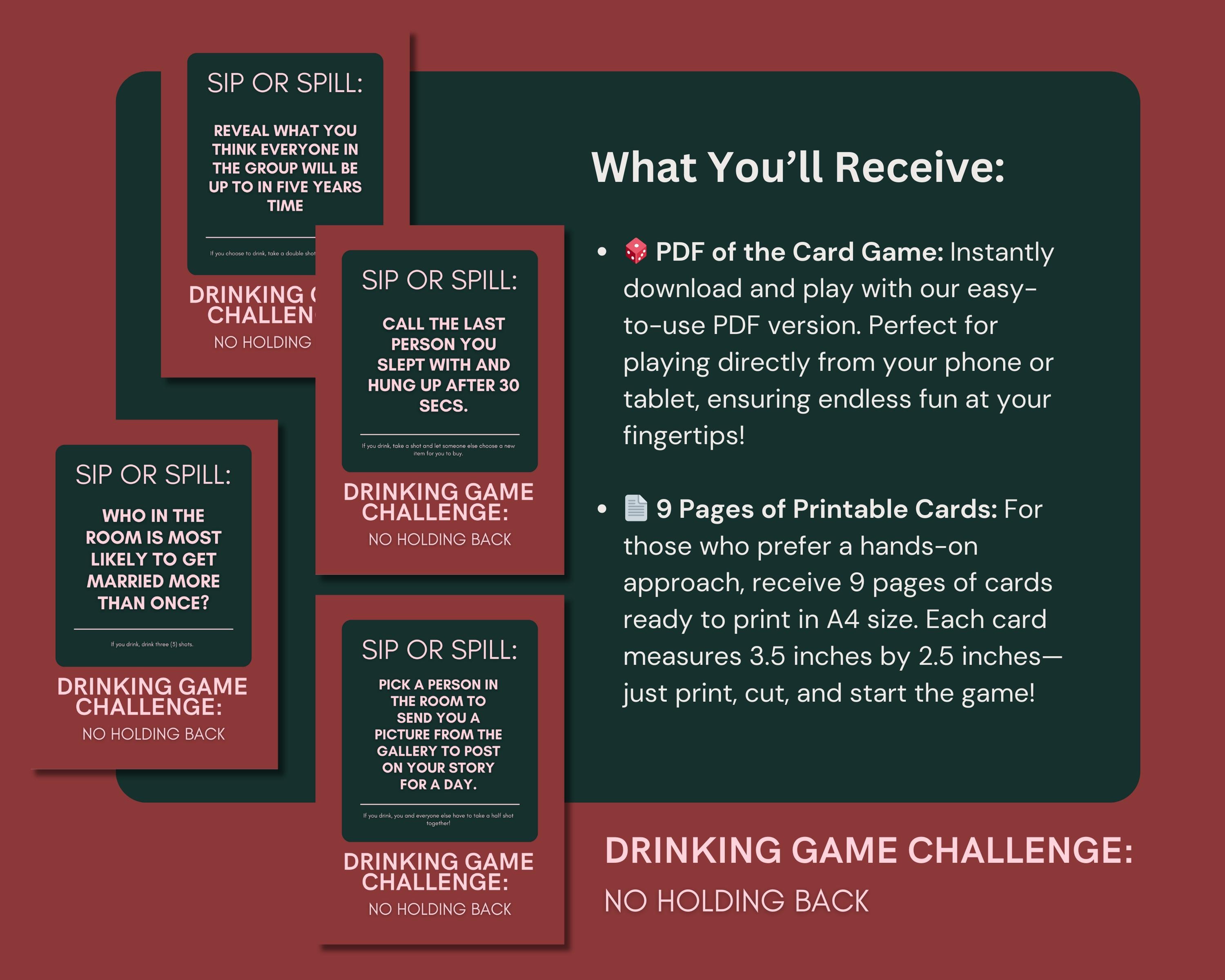 Spit or Spill Drinking Card Game, Truth or Dare Games, Truth or Drink ...