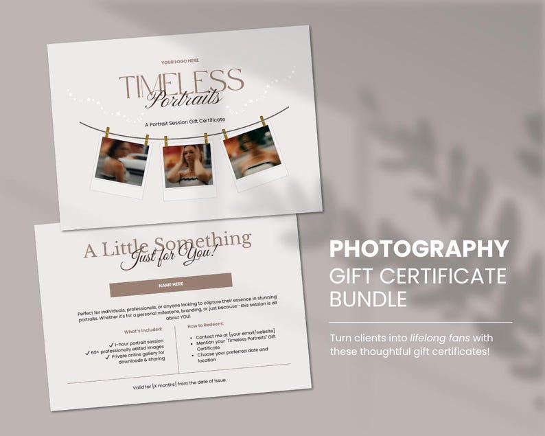 Portrait Photo Session Gift Certificate: 5x7 Canva Template (digital ...