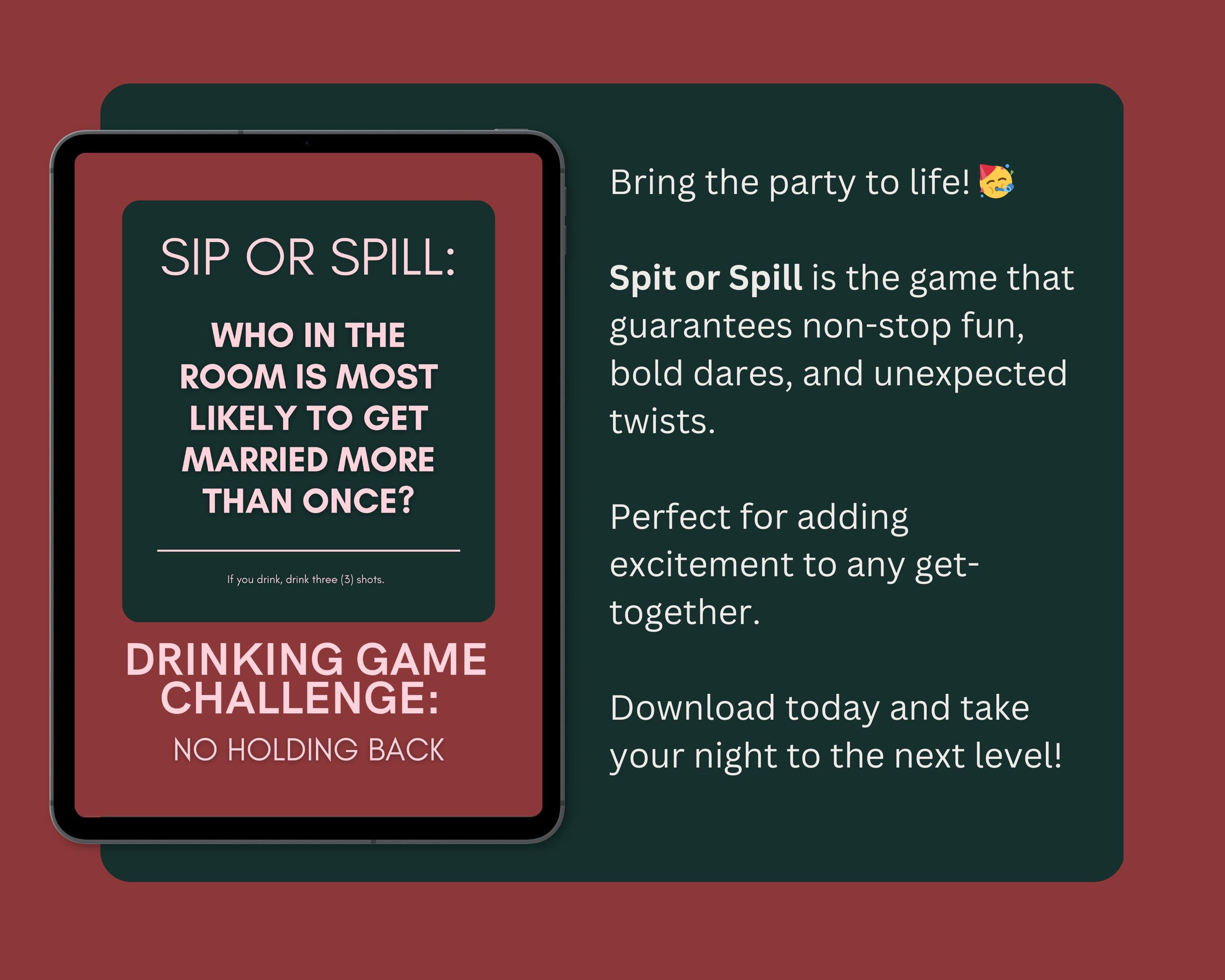 Spit or Spill Drinking Card Game, Truth or Dare Games, Truth or Drink ...