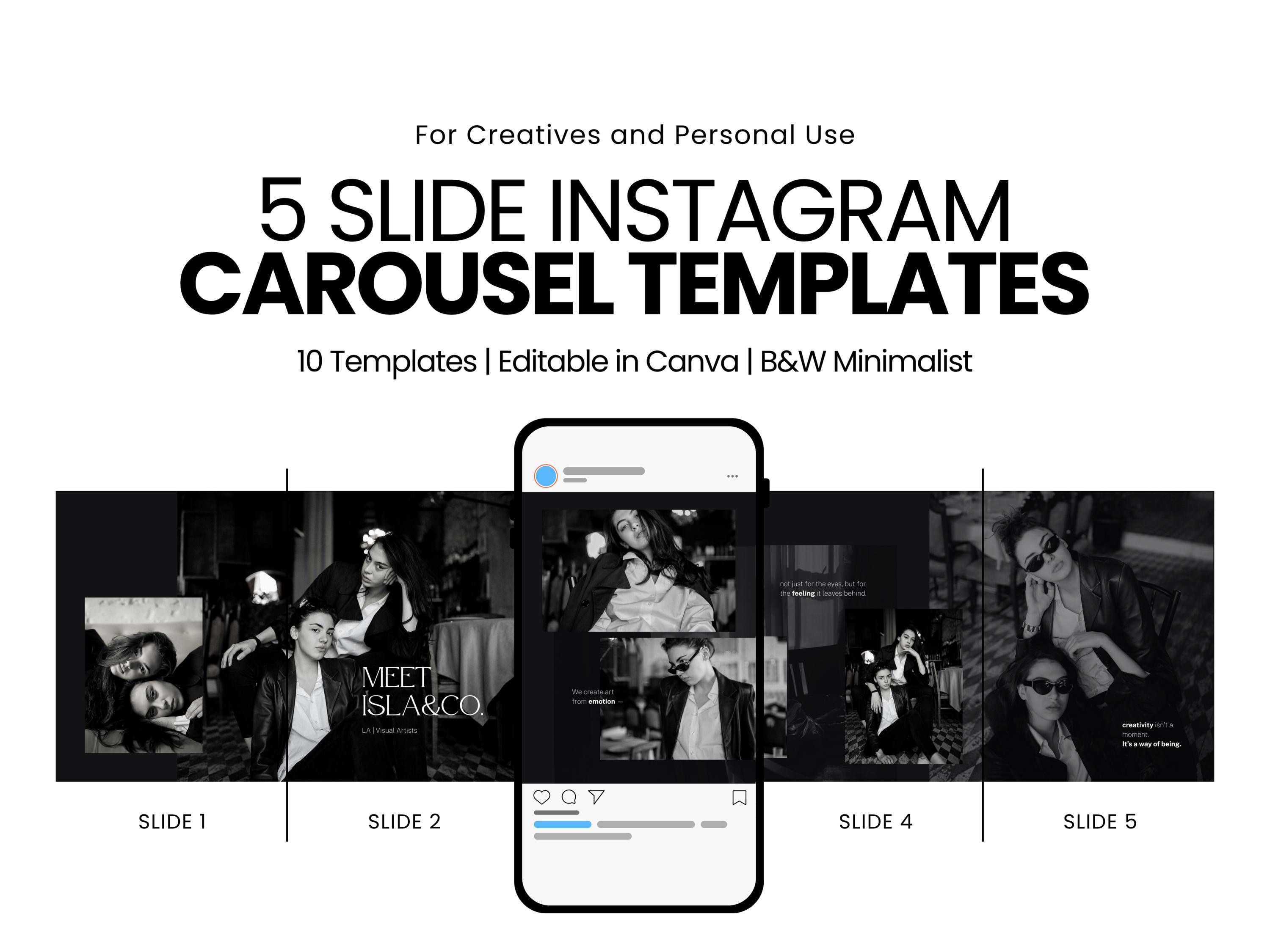 Minimalist Instagram Carousel Template: Black and White, 10 Slides ...