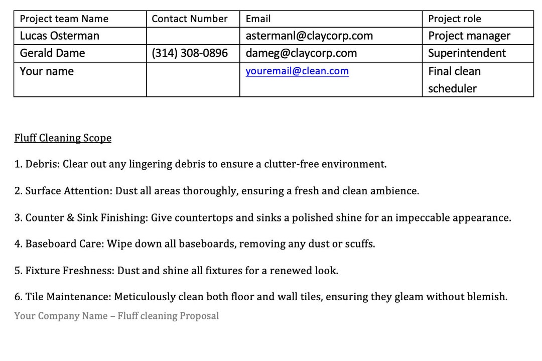 Fluff Clean Construction Cleaning Scope Template - Etsy