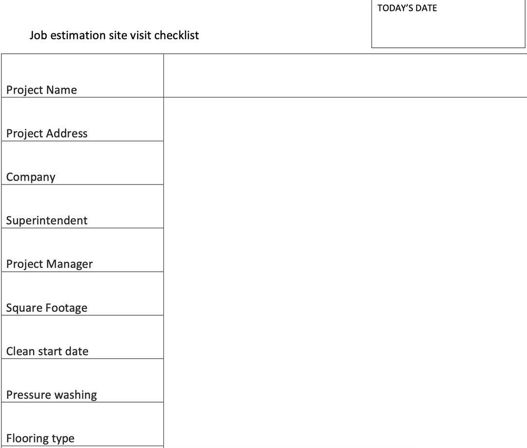Construction Cleaning Job Site Visit Checklist - Etsy