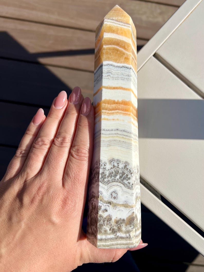 Dendritic Calcite Tower: Banded Crystal Obelisk, Reiki Cleansed - Etsy