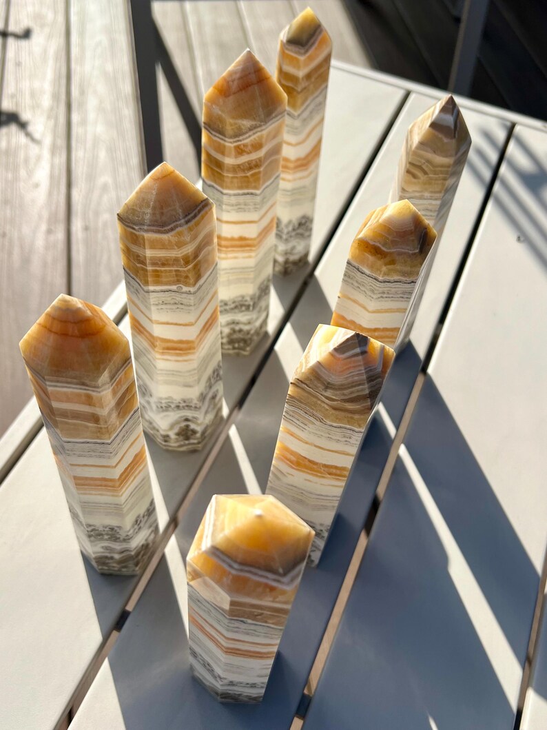 Dendritic Calcite Tower: Banded Crystal Obelisk, Reiki Cleansed - Etsy