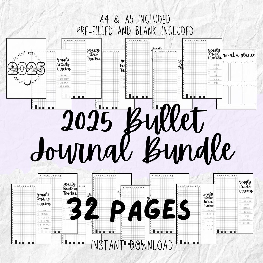 Yearly Journal Bundle 2025 Calendar Mood Tracker Journal Page Printable ...