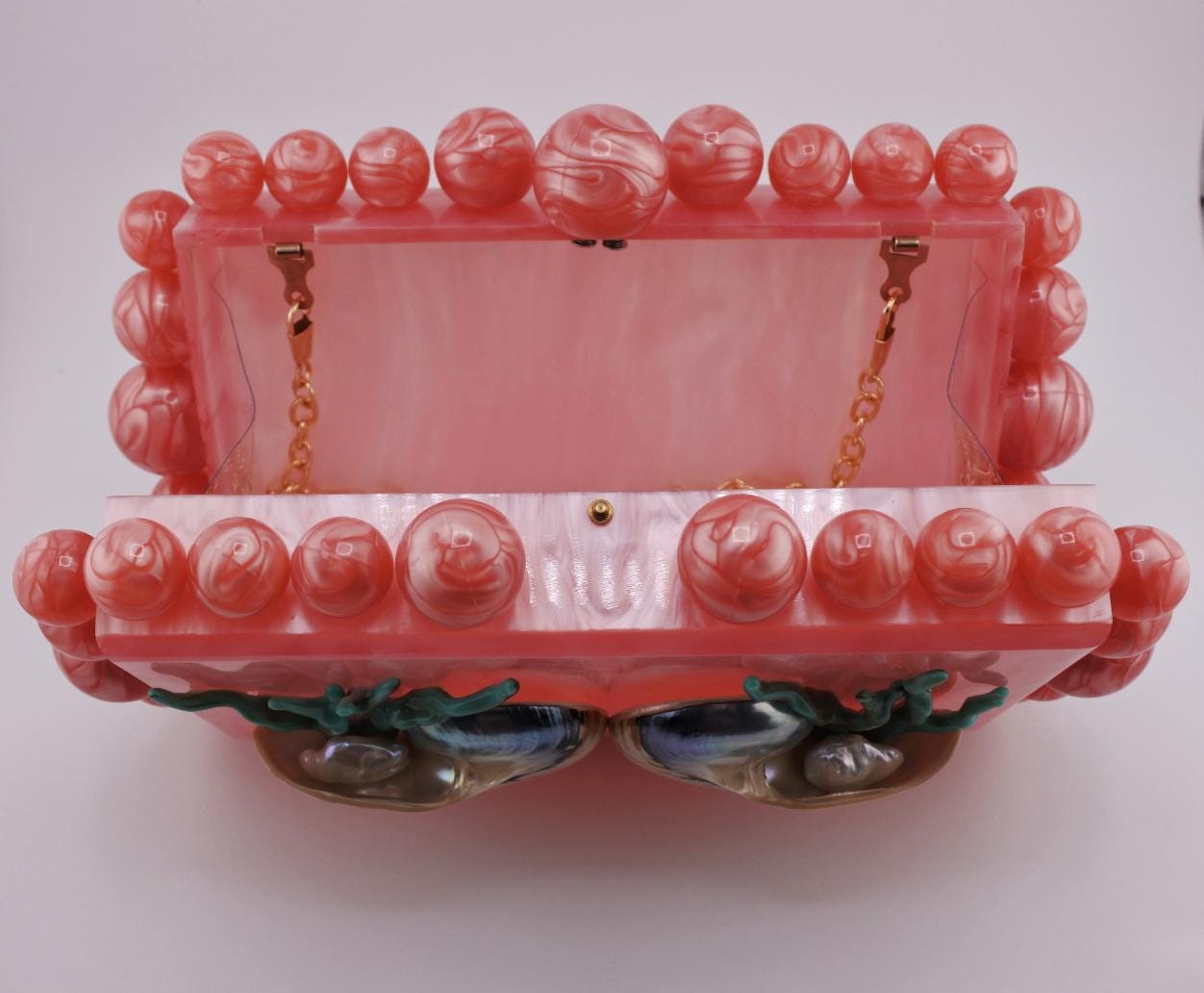 Pink Acrylic Nautilus Shell Clutch Purse With Pearls and Coral - Etsy