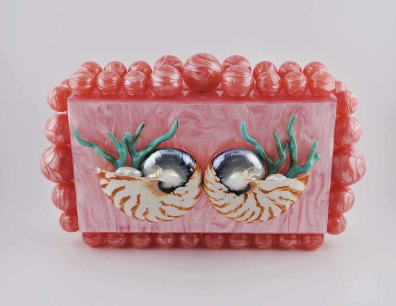 Pink Acrylic Nautilus Shell Clutch Purse With Pearls and Coral - Etsy